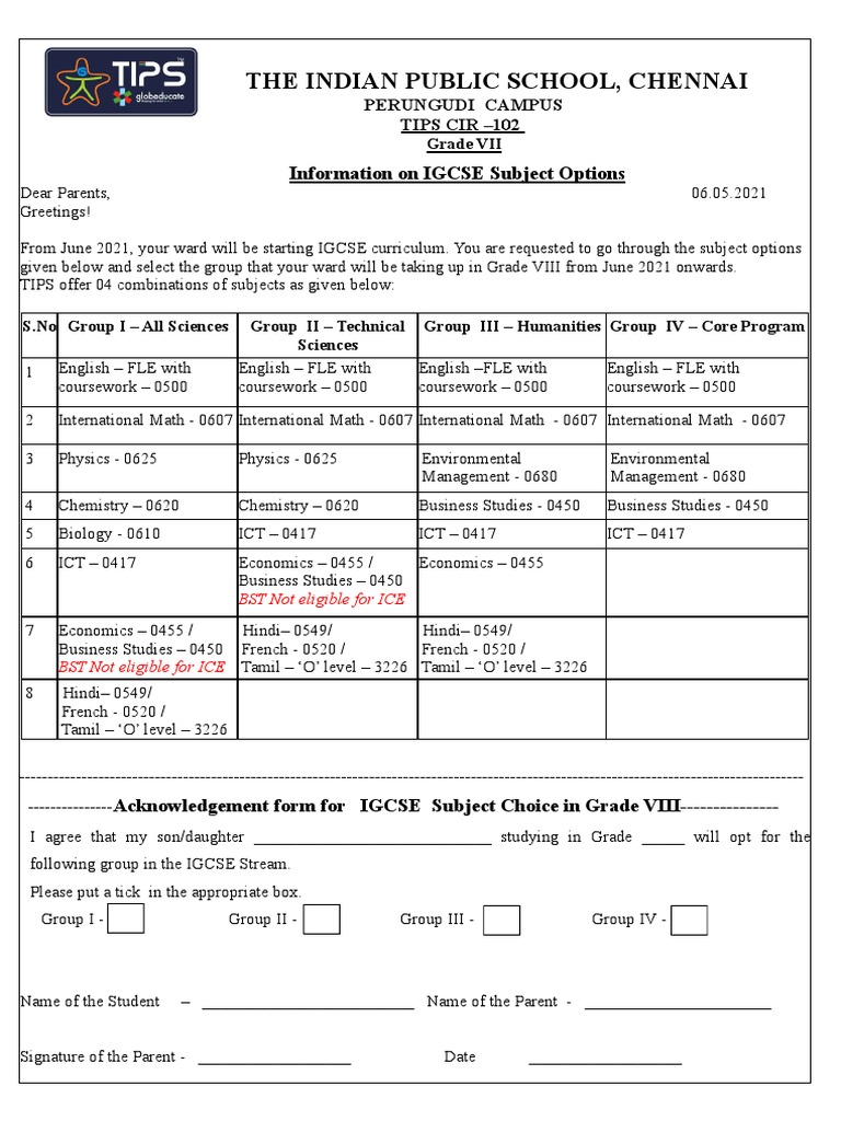IGCSE Subject Options Grade VII PER | PDF