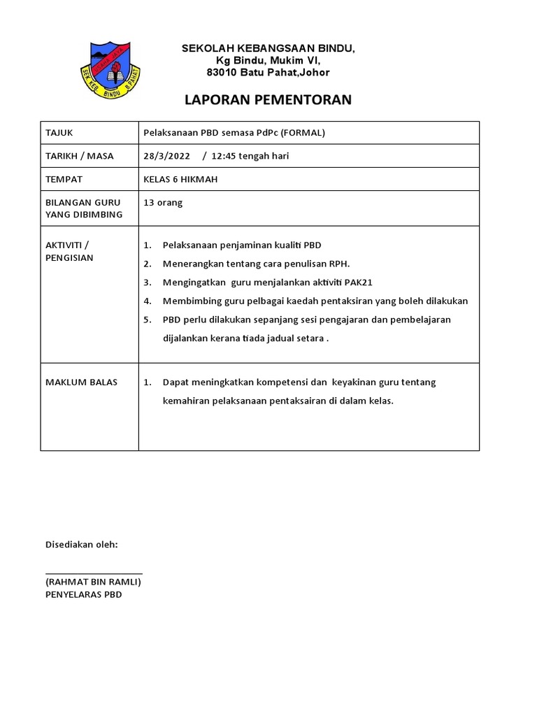 Laporan Pementoran PBD 1 | PDF