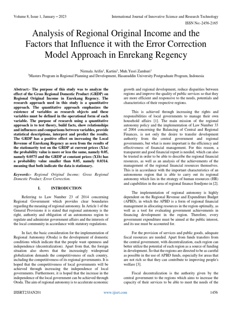 Analysis of Regional Original Income and The Factors That Influence It ...