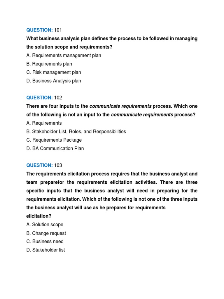 Business Analysis Exam Questions | PDF | Business Analysis | Risk