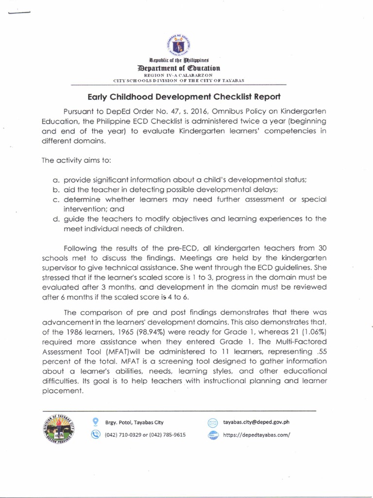 Early Childhood Development Checklist Report | PDF