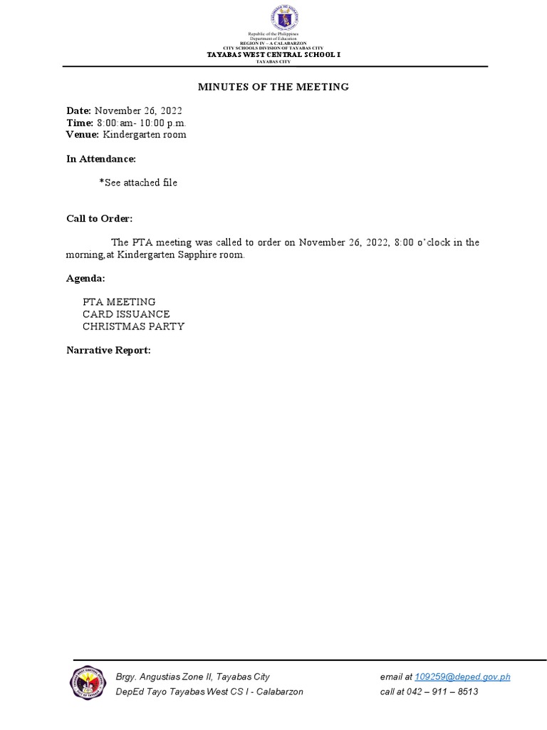 Sample Minutes of Meeting | PDF | Governance | Social Institutions