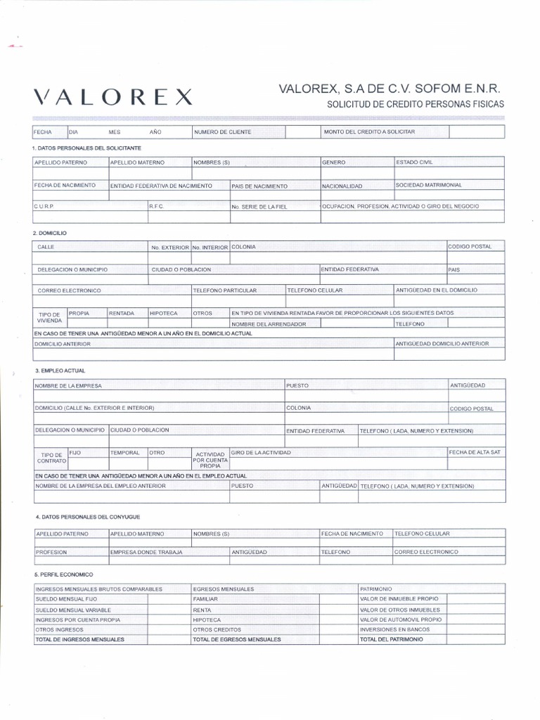 Solicitud Valorex | PDF