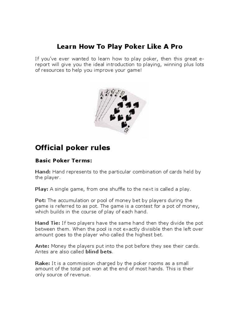Learn How To Play Poker Like A Pro | PDF | Betting In Poker | Texas ...