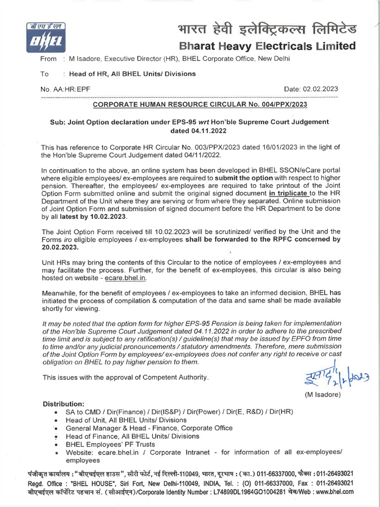 BHEL EPS Circular | PDF