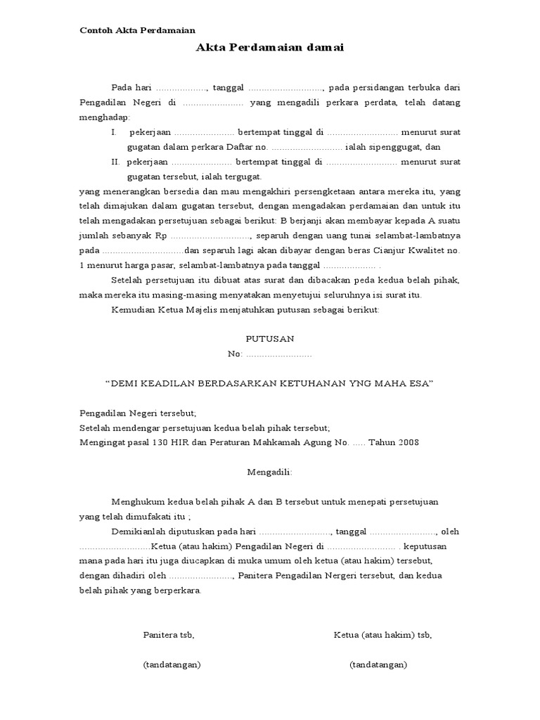 Contoh Akta Perdamaian Mediasi | PDF | Politik | Kajian Bahasa Asing