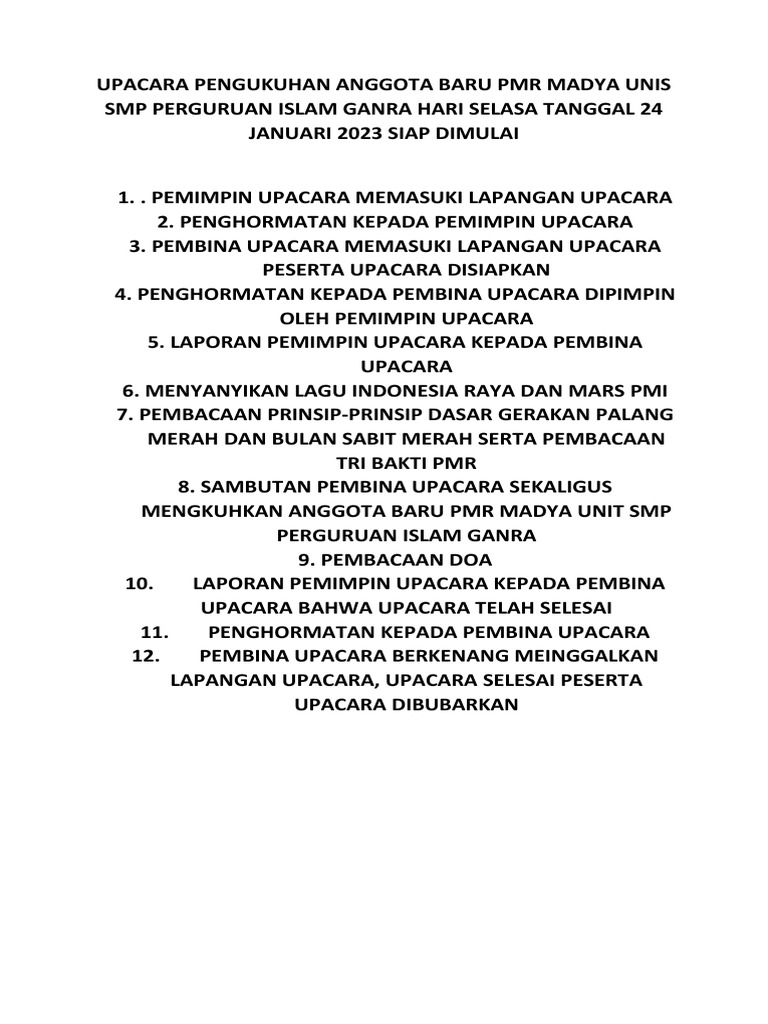 Susunan Acara Pengukuhan PMR | PDF Susunan Acara Pengukuhan PMR | PDF