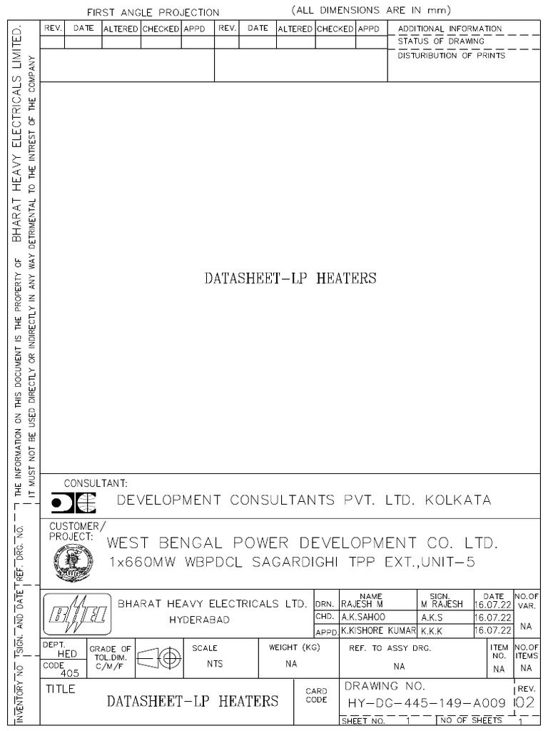LPH Data Sheet For 660 MW | PDF | Heat Exchanger | Thermodynamics