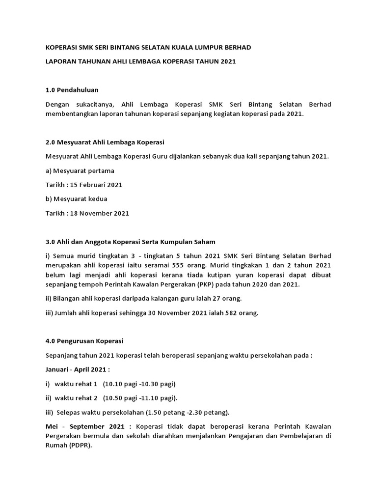 Laporan Su Agm Koop 2021 | PDF