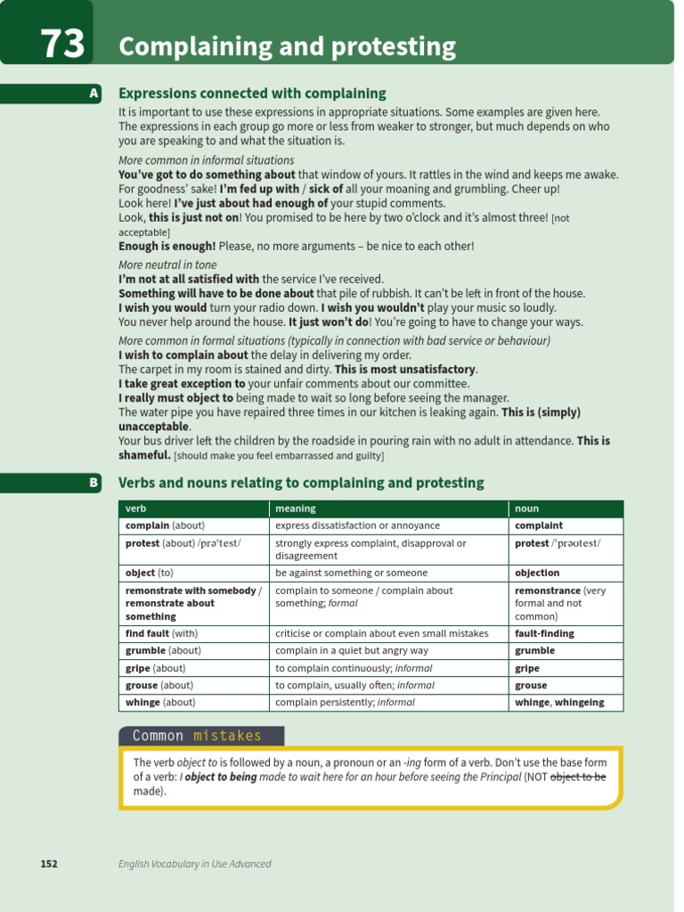 Advanced English Complaints Vocabulary | PDF | Verb | Syntax