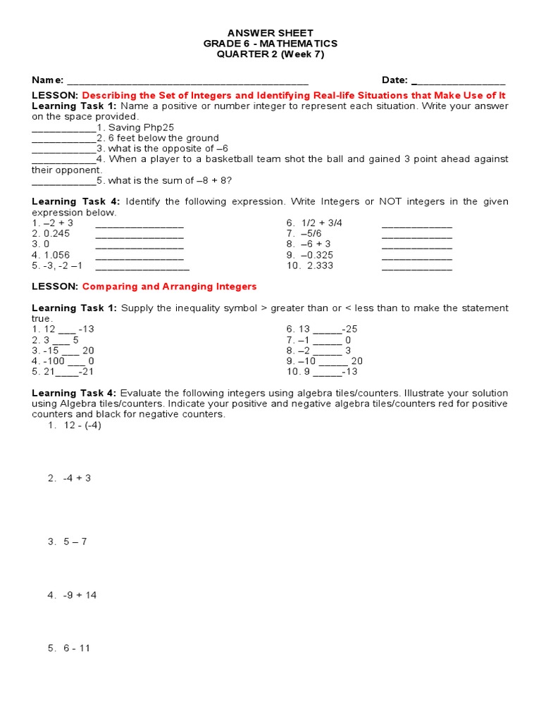 Q2 Week7g56 | PDF | Algebra | Integer