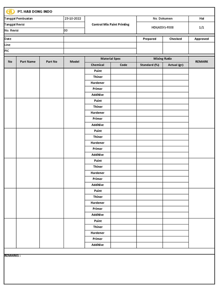 Checksheet Mixing Paint | PDF | Business Process | Secondary Sector Of ...