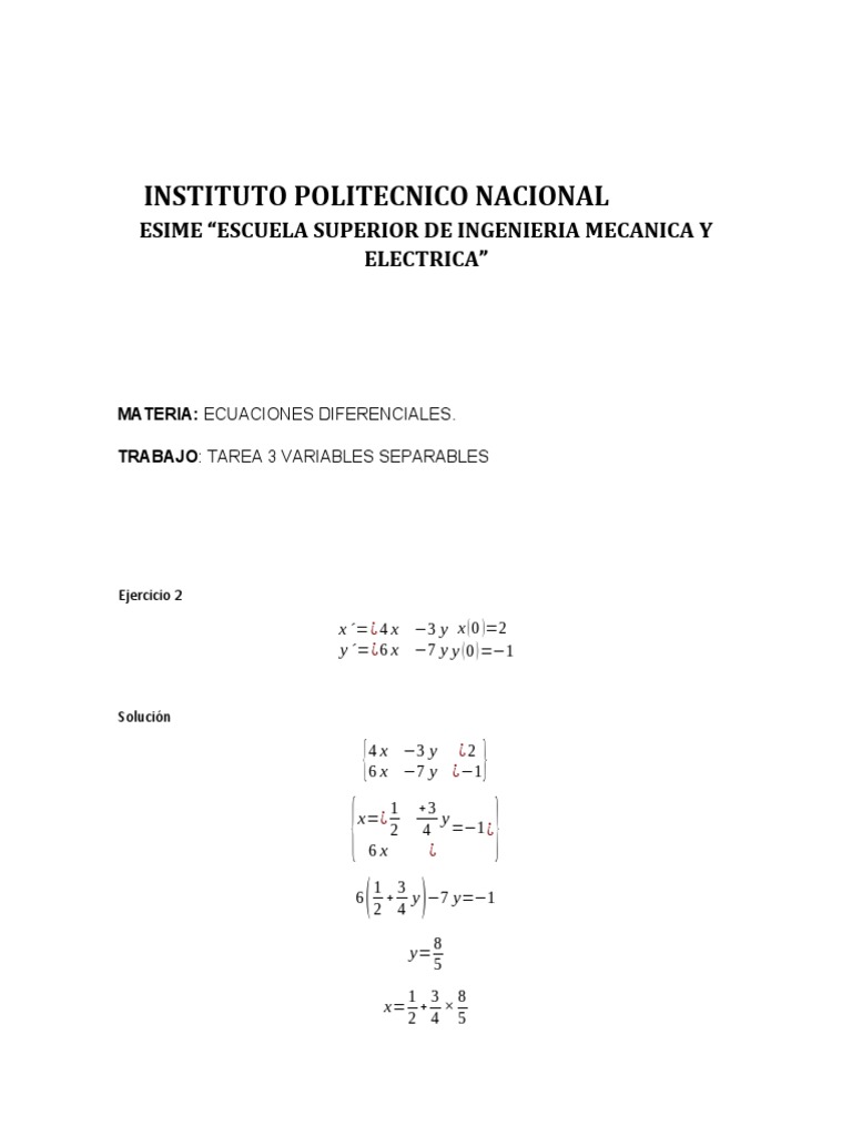 Tarea 3: Variables Separables | PDF