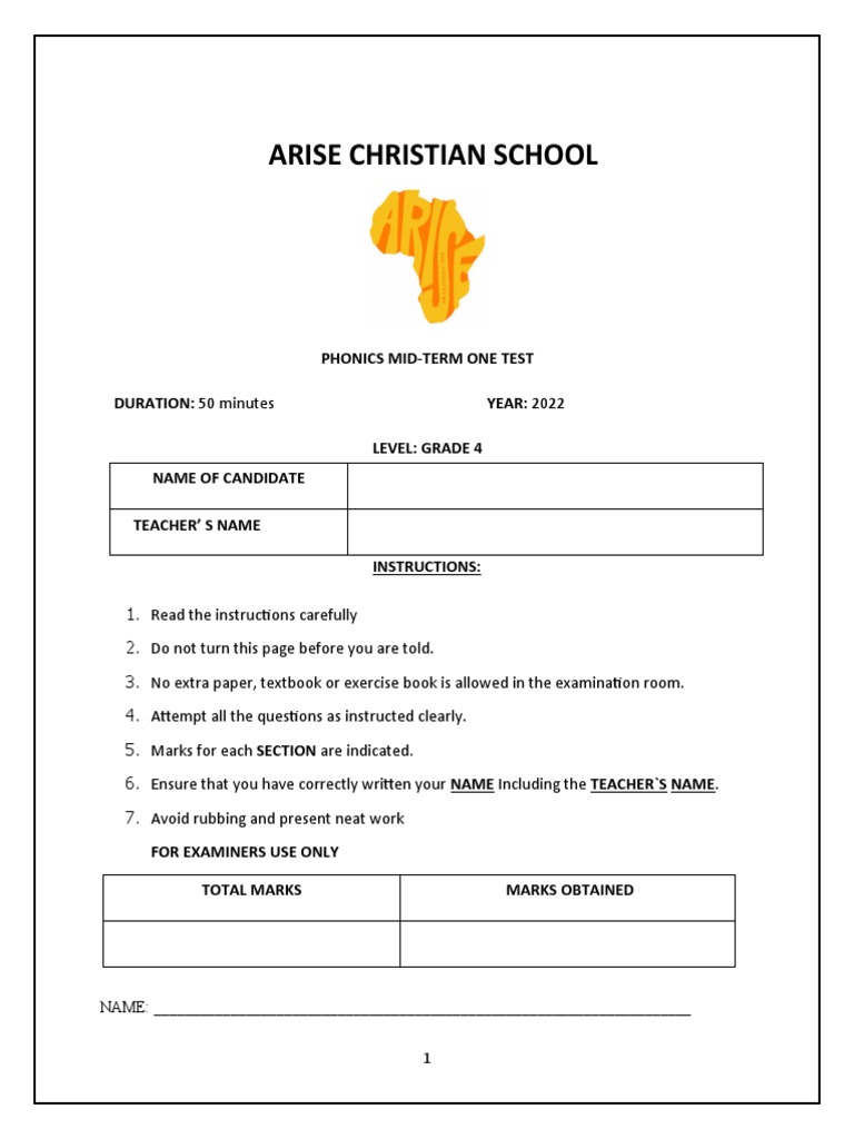 Phonics Mid Term Test | PDF