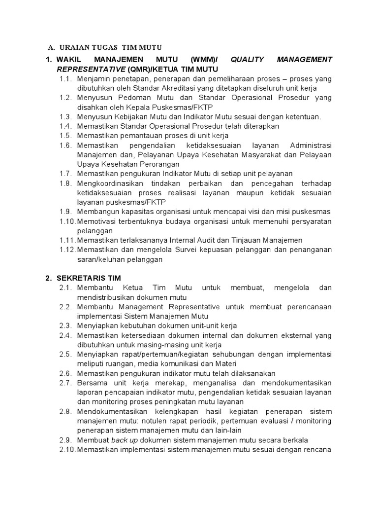 Uraian Tugas Tim Mutu | PDF