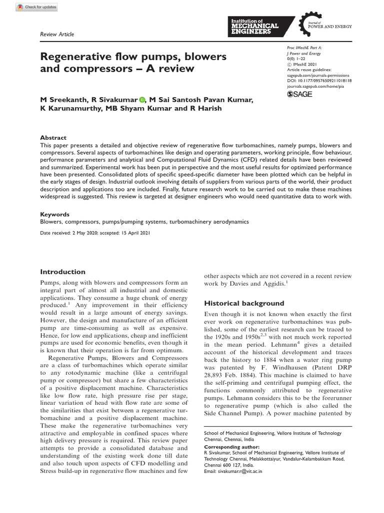 Regeneration Flow Pumps Blowers and Compressor | PDF | Pump ...