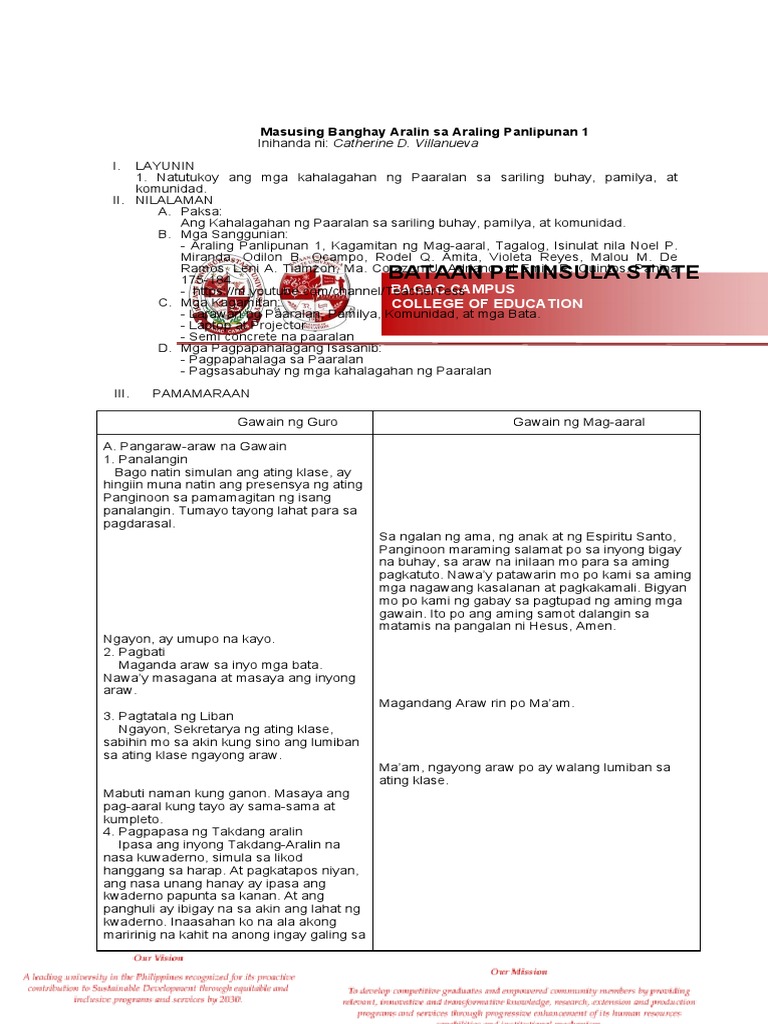 Masusing Banghay Aralin Sa Araling Panlipunan 1 | PDF