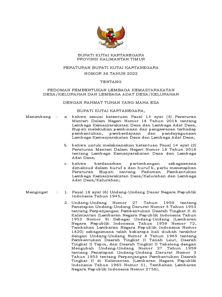 Perbup No 38 TH 2022 TTG Kelembagaan - Sign - Signed (1) - Signed ...