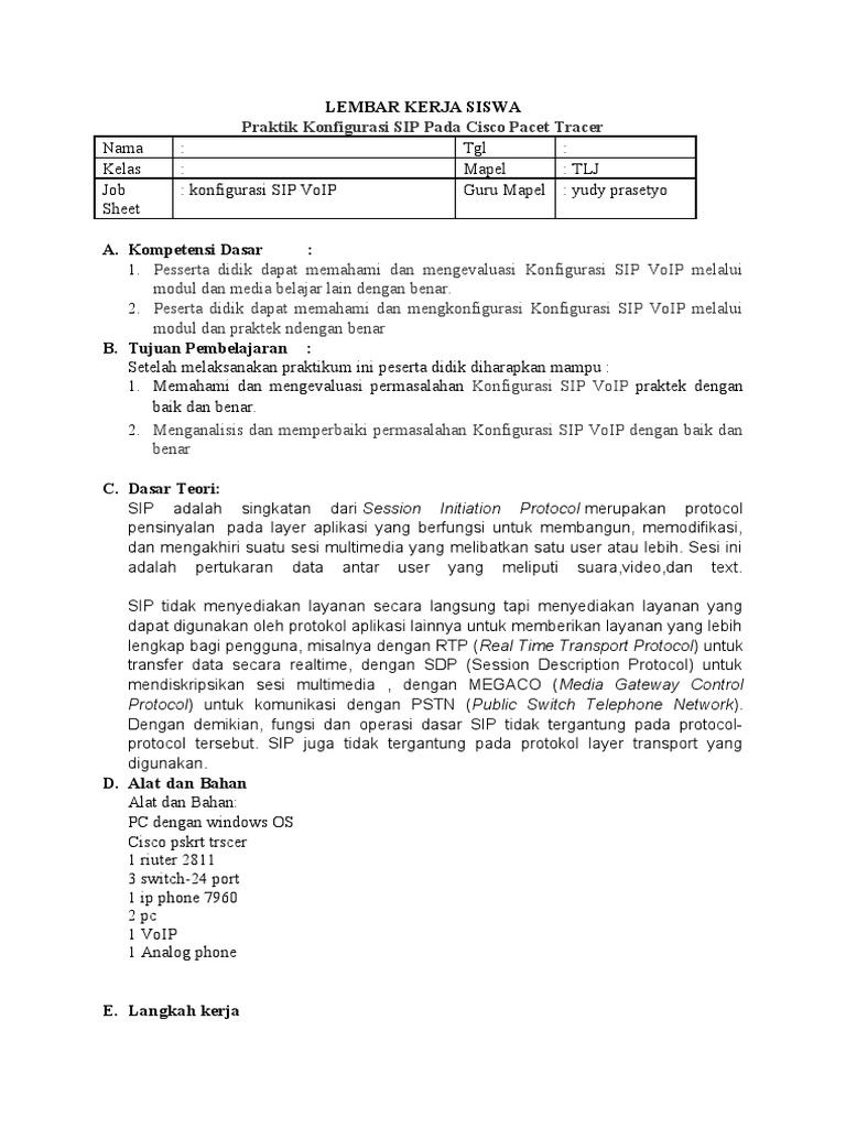 Konfigurasi SIP VoIP di Cisco Packet Tracer | PDF
