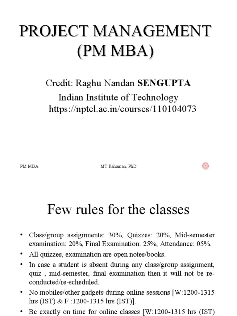 Mba PM Slides All | PDF | Project Management | Risk