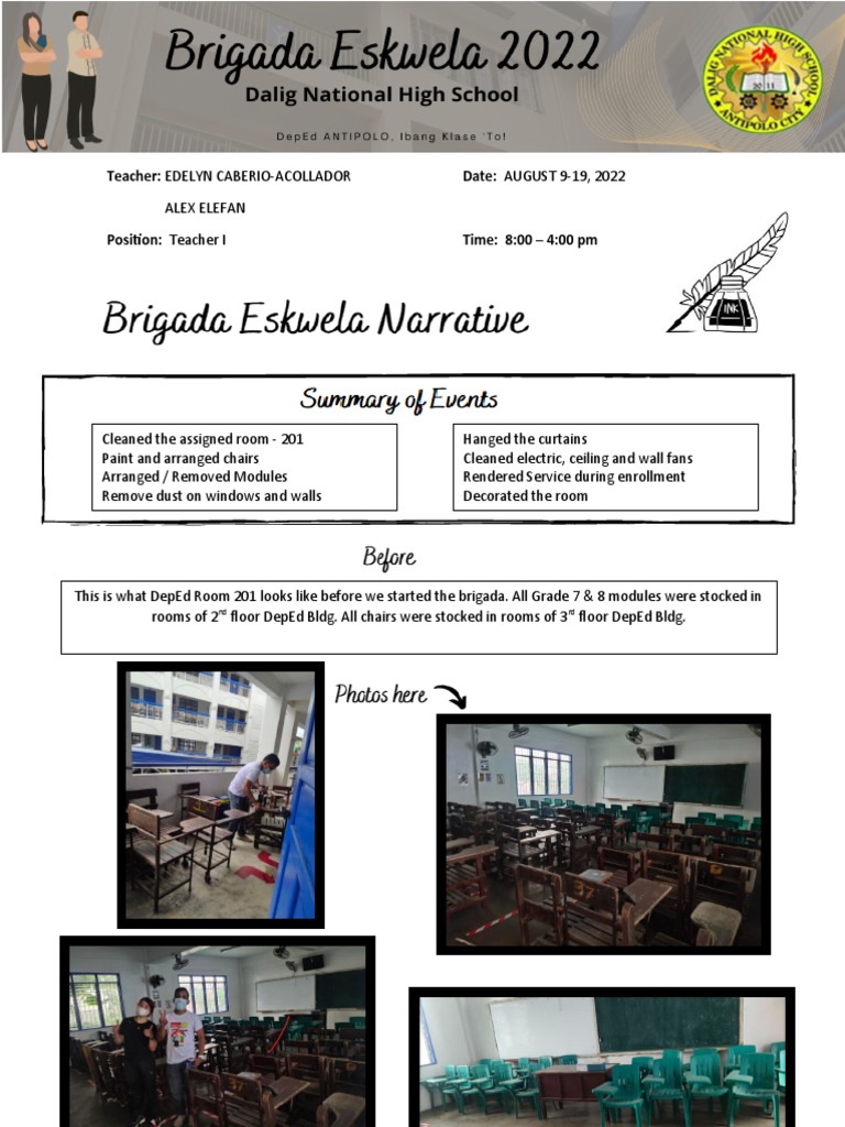 DNHS Brigada Eskwela Narrative Caberio - Room201 | PDF