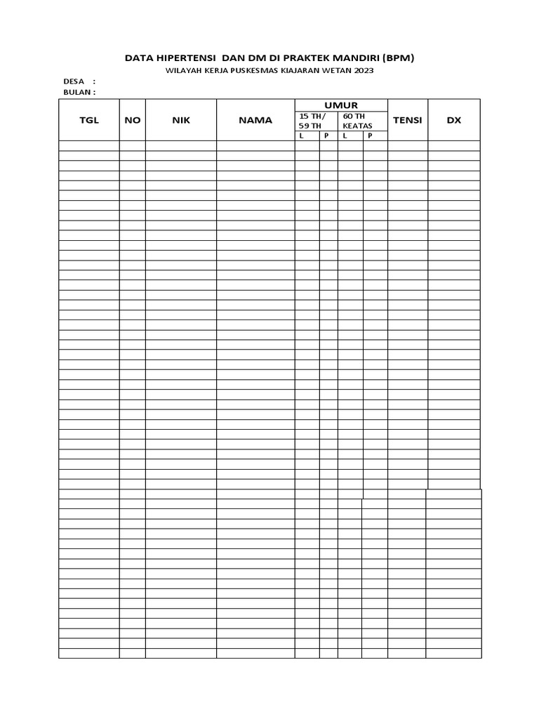 Data Hipertensi Perbulan Desa | PDF