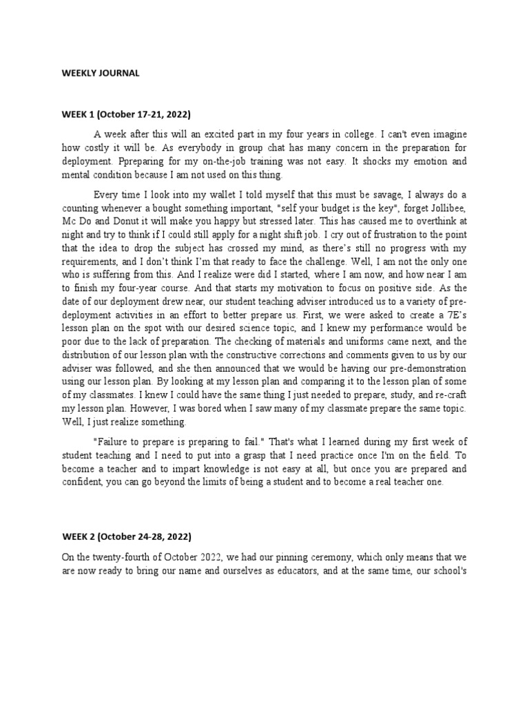 Internship Journal: Teaching Experience | PDF