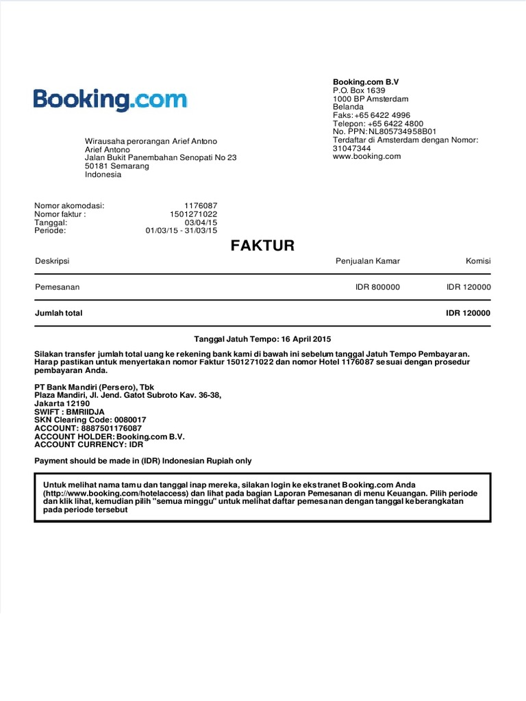 Contoh Invoice Hotel | PDF