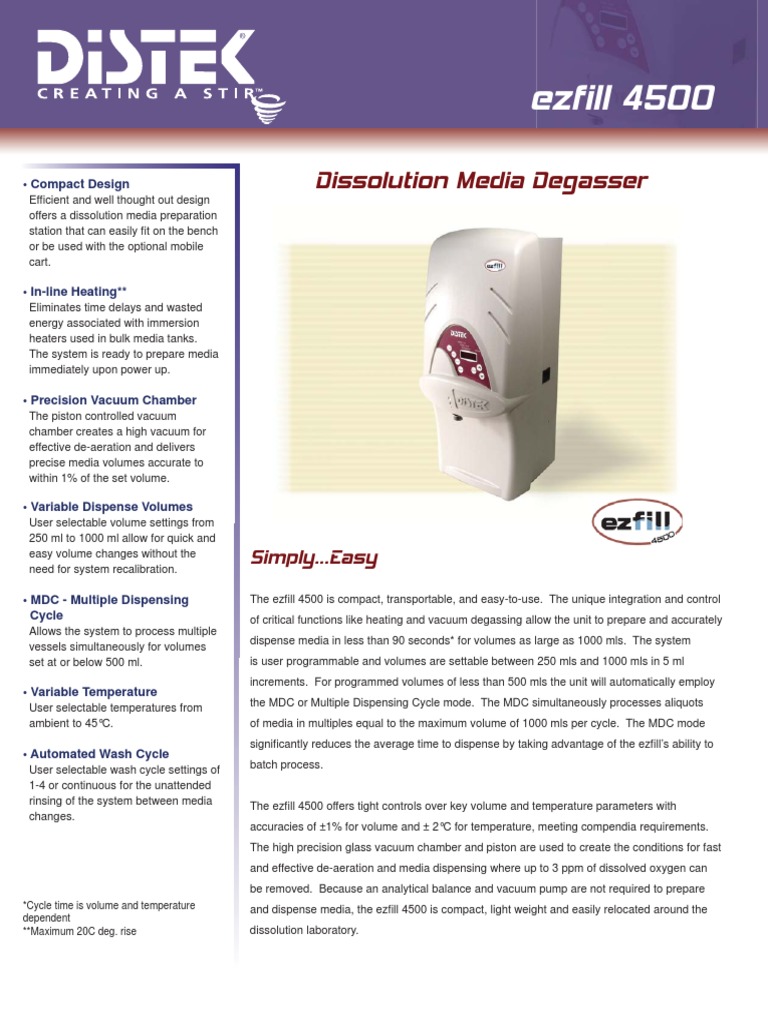 Distek Spec Sheet Ezfill 4500 | PDF | Volume | Vacuum