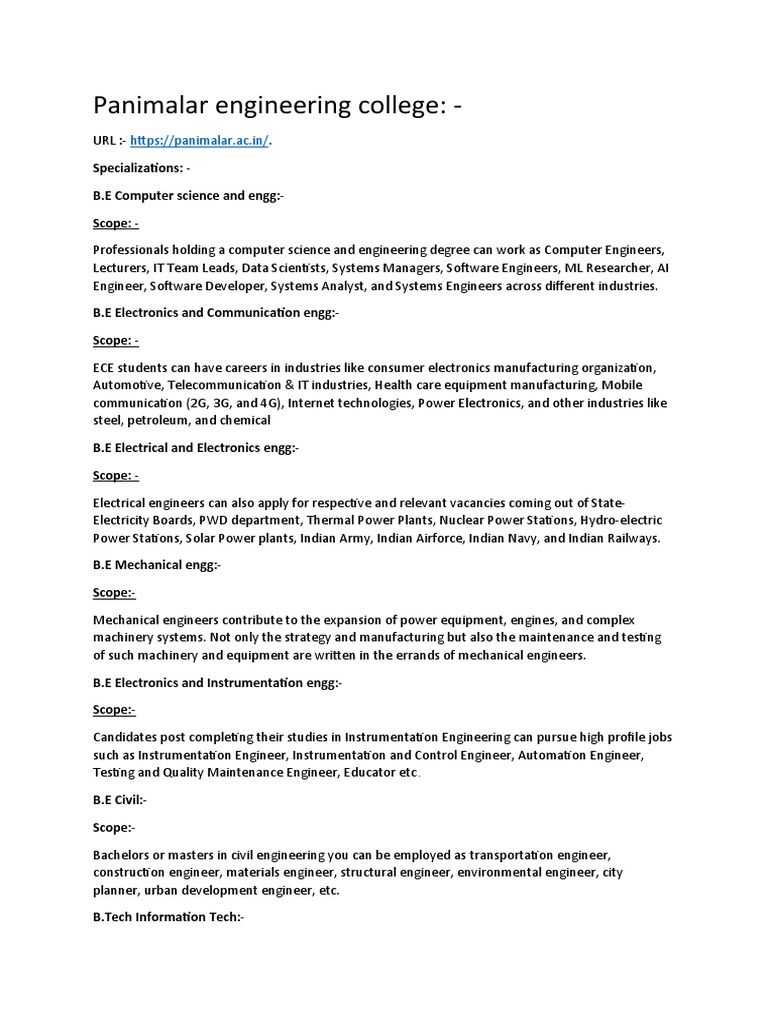 Panimalar Engineering College - Specializations | PDF | Artificial Intelligence | Intelligence ...