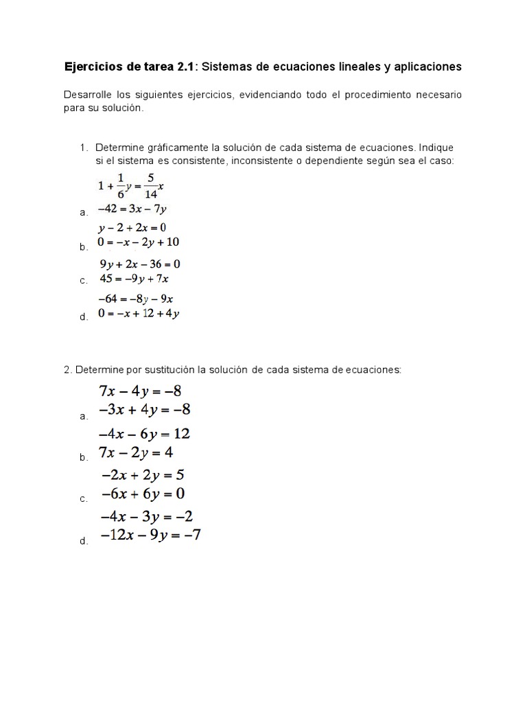 Ejercicios de Tarea 2.1 Sistemas de Ecuaciones Lineales y Aplicaciones | PDF