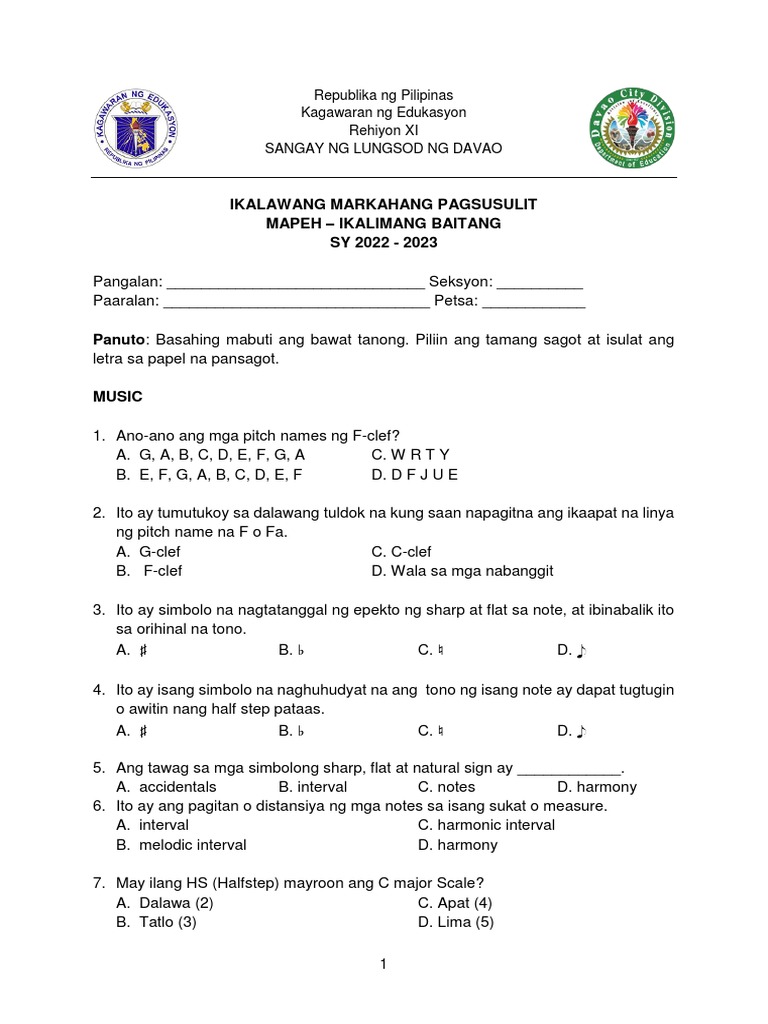 Quarterly Test Q2 Mapeh 5 Pdf