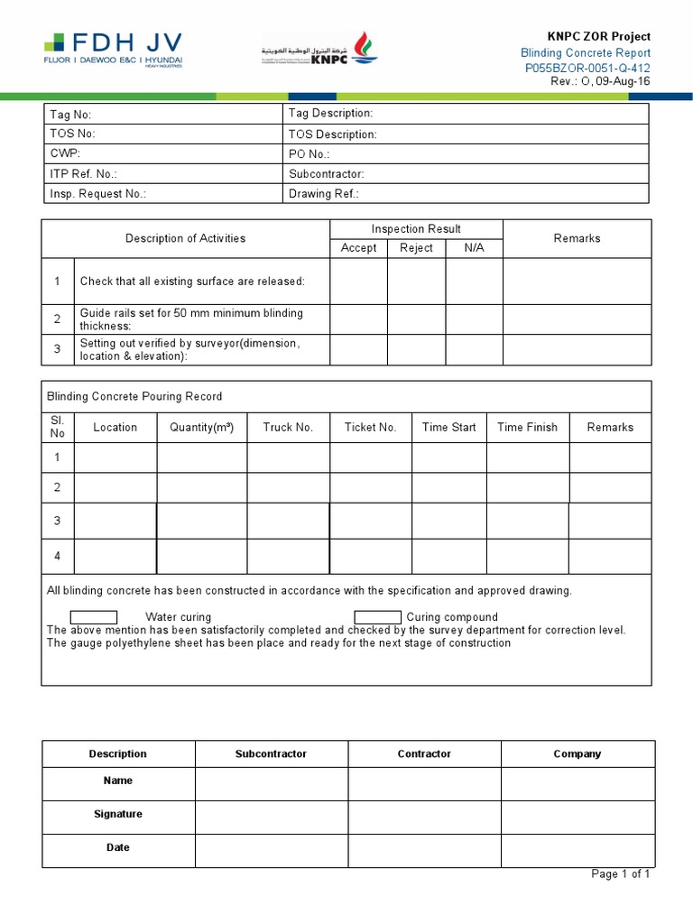 P055bzor-0051-Q-412 Blinding Concrete Report | PDF
