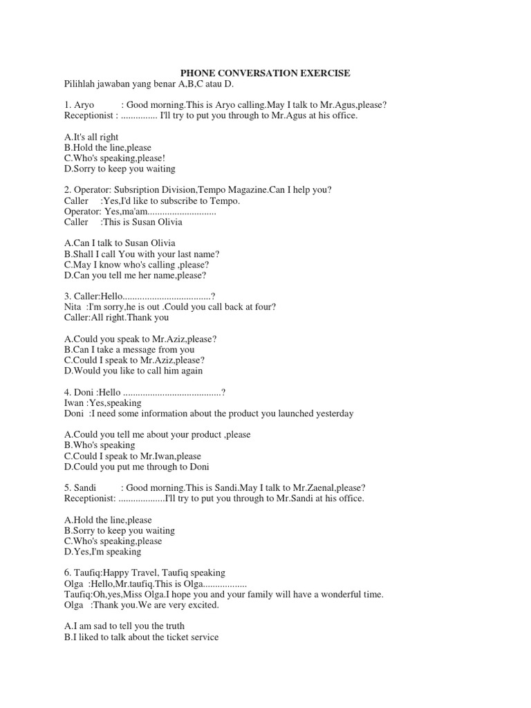 Telephone Conversation Exercises | PDF | Language Arts & Discipline | Art