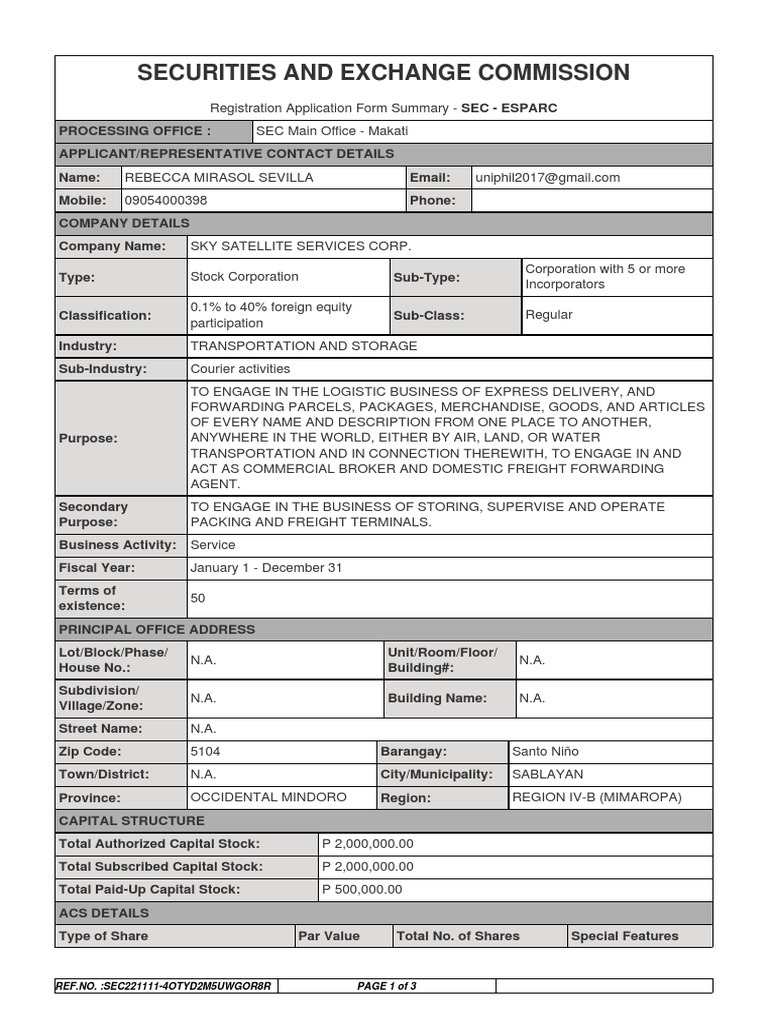 Application Summary Form | PDF | Stocks | Cargo