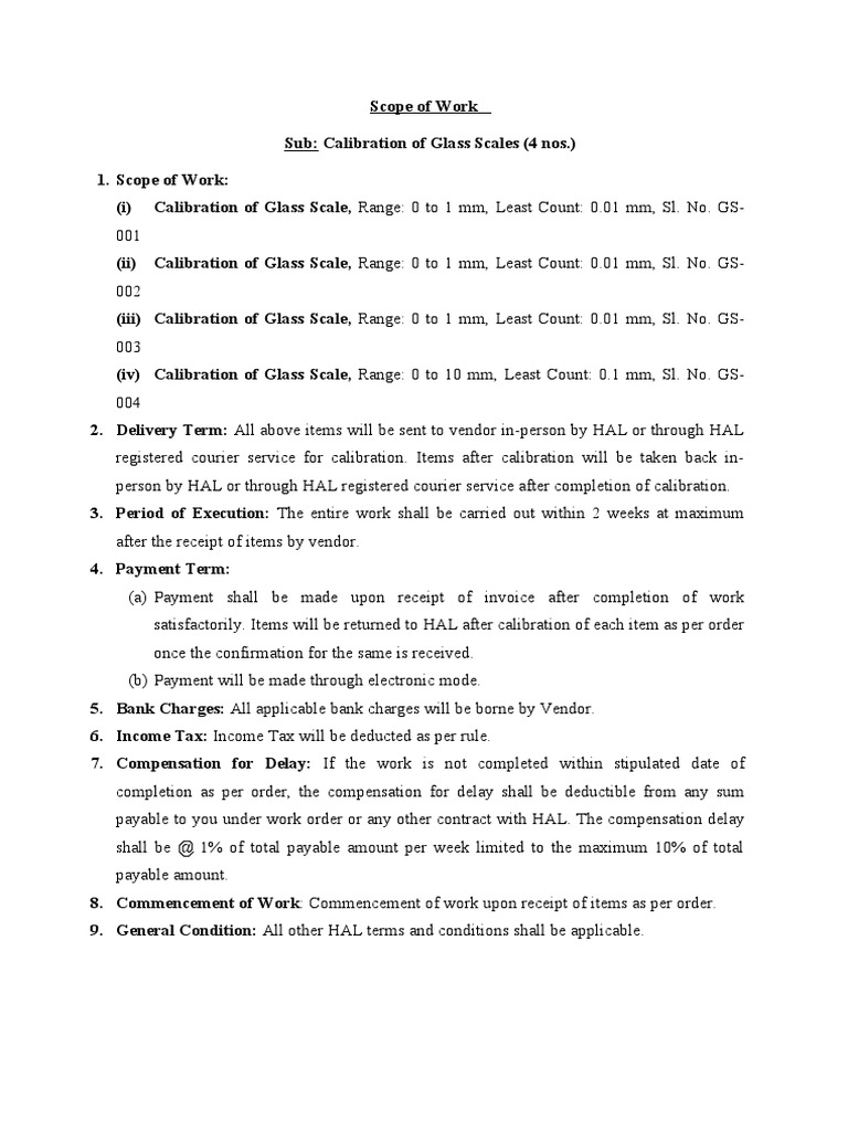 Glass Scale Calibration Scope of Work | PDF | Technology & Engineering