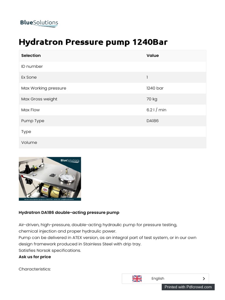 Bluesolution-Hydratron Trykkpumpe 1240bar | PDF