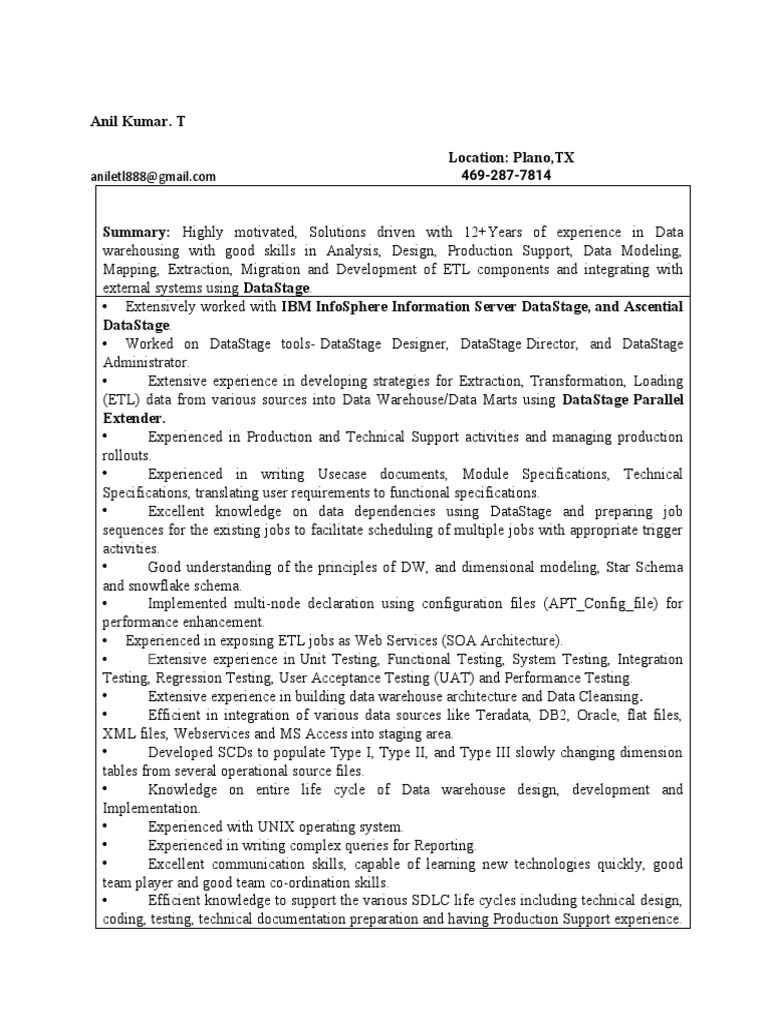 AnilK Thodeti - Datastage ETL | PDF | Data Warehouse | Ibm Db2