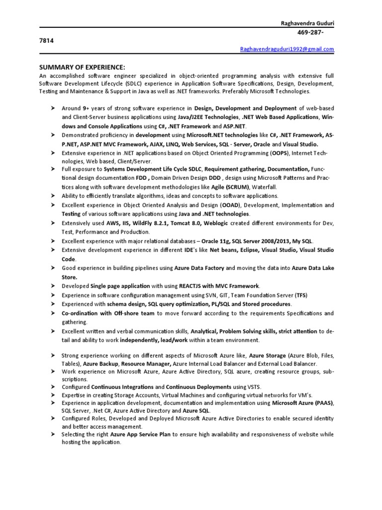 Dev Resume | PDF | Microsoft Sql Server | Entity Framework