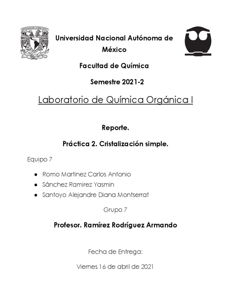 Equipo7 Práctica2 Reporte | PDF | Cristalización | Solvente