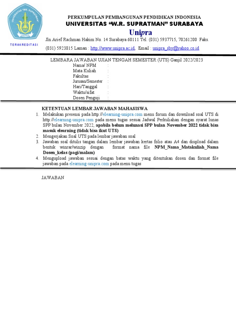 Form Jawaban Lembar Soal UTS Online | PDF