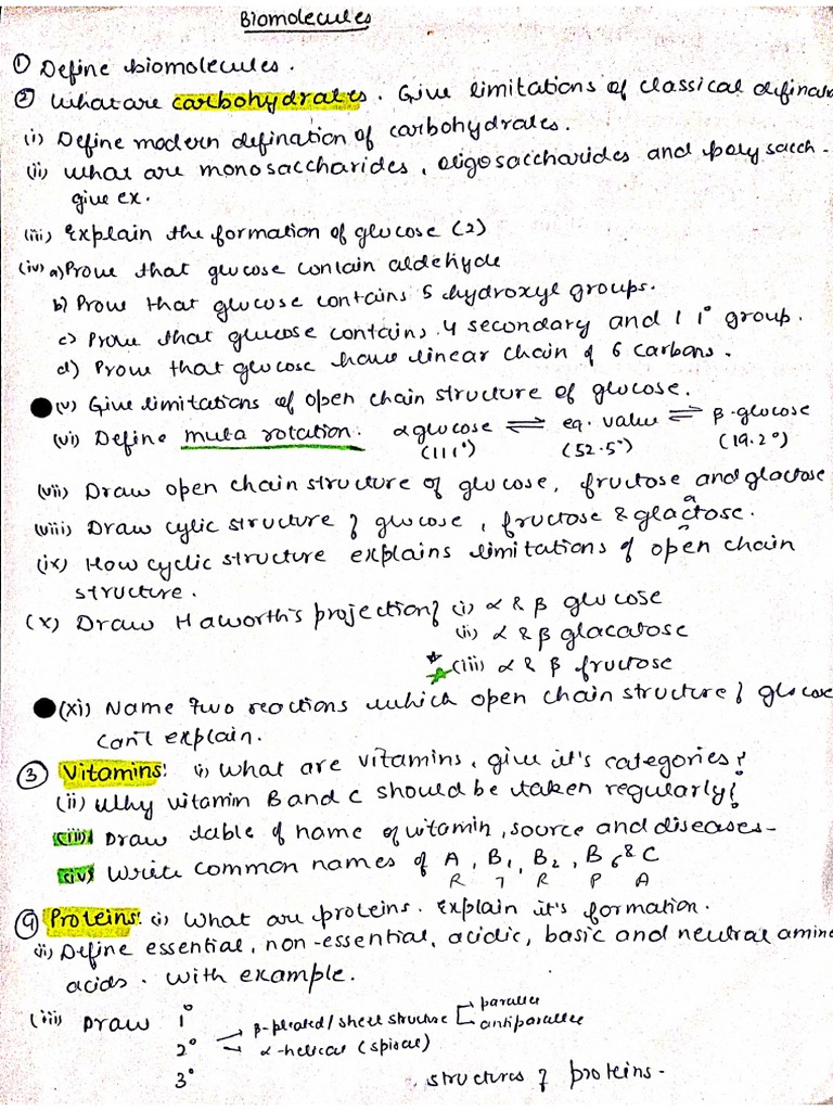 Biomolecules (Notes + Ncert) | PDF