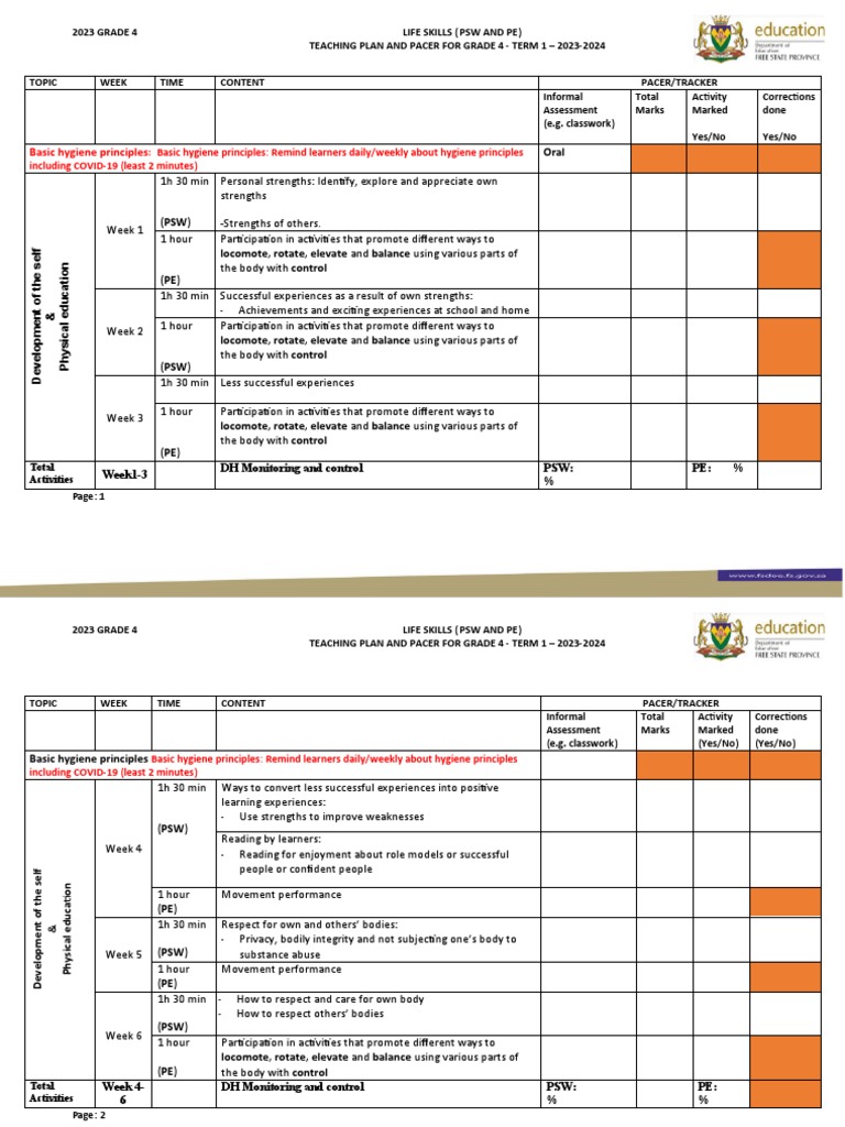 Grade 4 2023-2024 Tracker | PDF | Physical Education | Learning