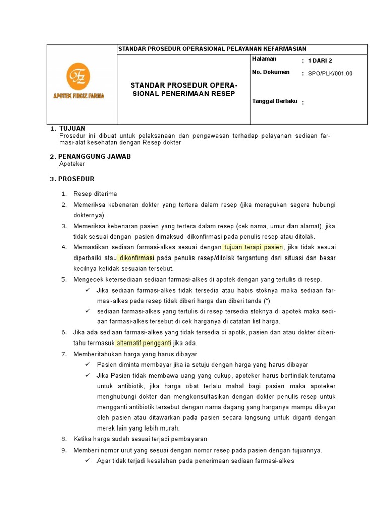 Prosedur Pelayanan Apotek Mentari Farma Pdf Pengembangan Diri