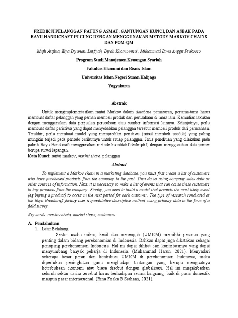 Mini Riset - Model Rantai Markov - MKPK2022 | PDF