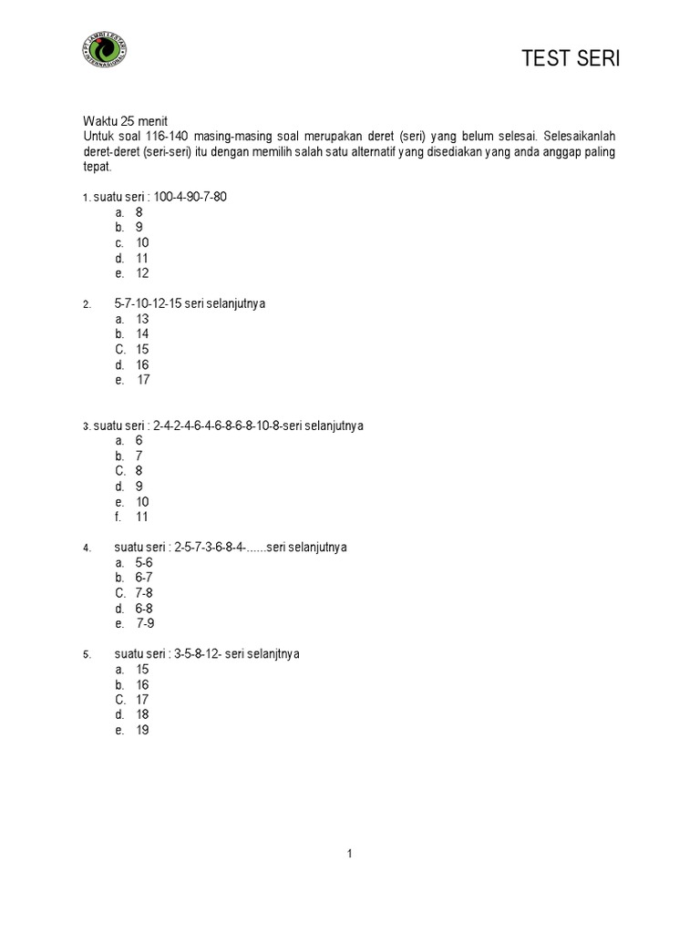 Soal Deret Angka dan Seri Selanjutnya | PDF