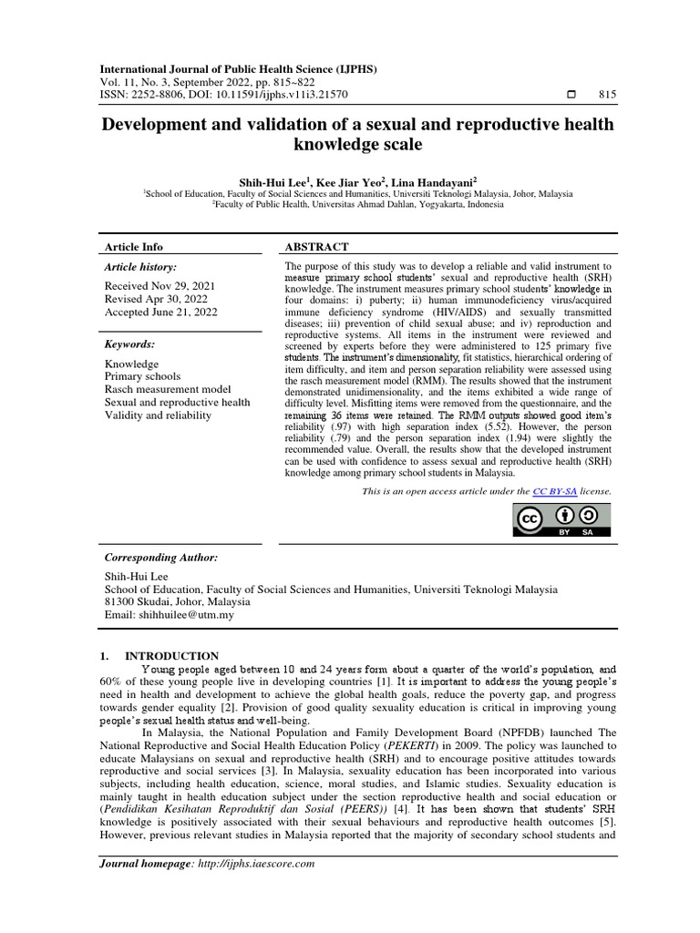 Development And Validation Of A Sexual And Reproductive Health