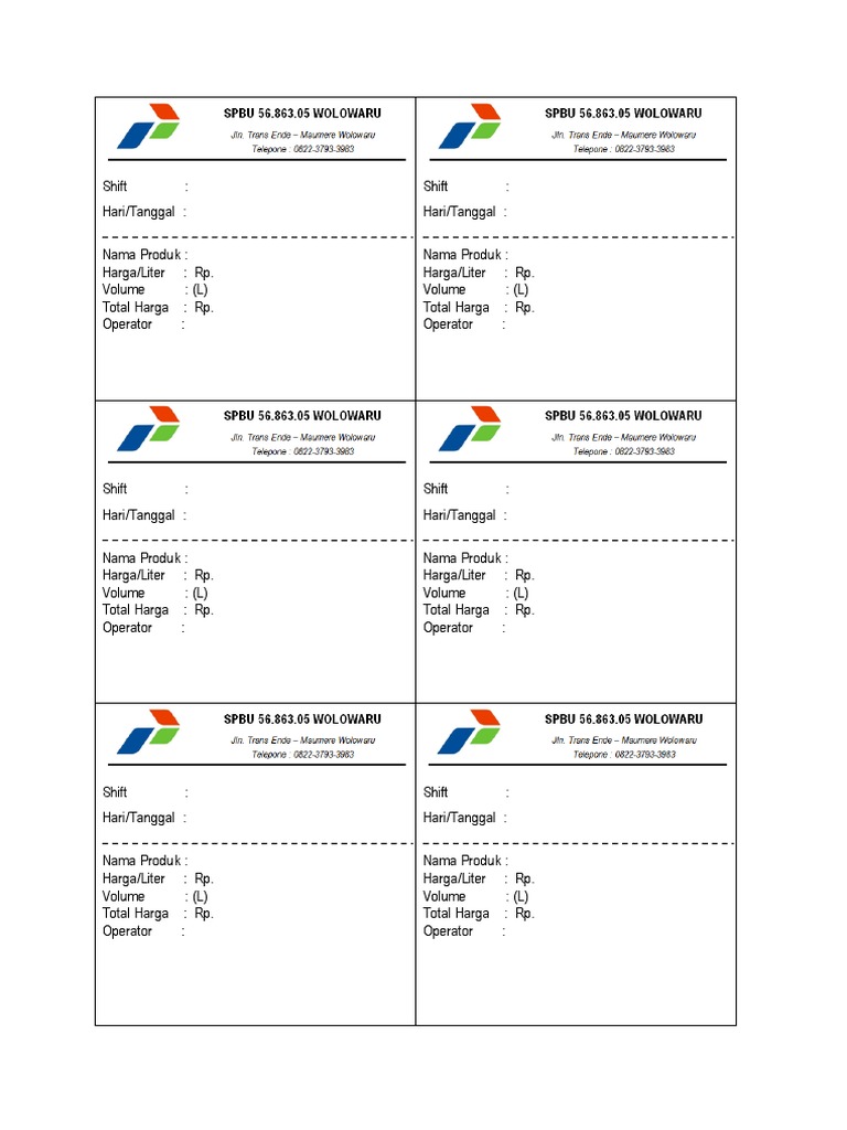 Contoh Nota Manual SPBU Pertamina | PDF