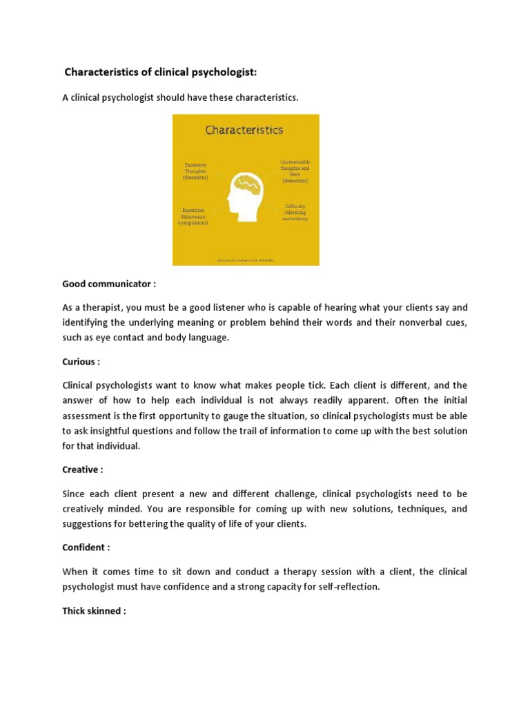 Characteristics of Clinical Psychologist | PDF | Clinical Psychology ...