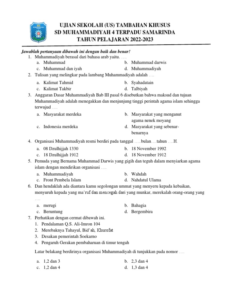 Soal Us KLS 6 KMD 2023 | PDF